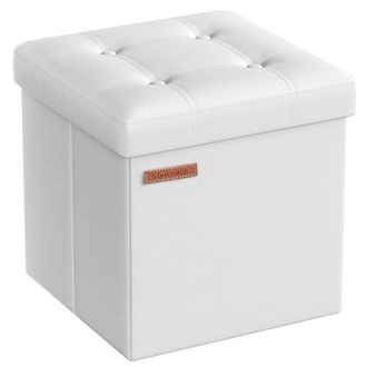 Songmics Sitzhocker 38 cm, Aufbewahrungsbox faltbar, Fußhocker mit Deckel, aus Kunstleder, bis 300 kg belastbar, für Eingang, Wohnzimmer, Schlafzimmer, wolkenw
