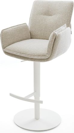 DELIFE Barstuhl Nela-Flex Webstoff Soft Beige Drehfu&szlig; h&ouml;henverstellbar Metall Wei&szlig;, Barst&uuml;hle