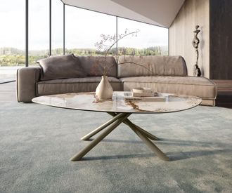 DELIFE Couchtisch Edge Organisch 140x76 cm Keramik Minas Melange Sarity Metall Effektfinish Titan, Couchtische
