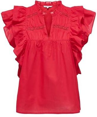 Only Onlsunny Capsl Frill Top WVN Noos Haut avec col en V, Manches Courtes et Volants, Rouge High Risk, S Femmes