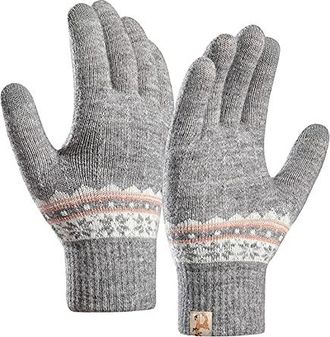 Generic Gants tricot&eacute;s pour femme - Gants dhiver chauds &agrave; double &eacute;cran - Gris - Taille unique
