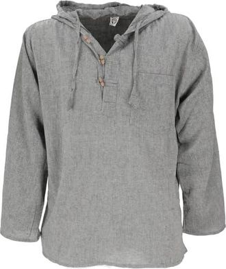 Guru Shop Guru-Boutique, Chemise N&eacute;palaise, Sweatshirt Hippie Goa, Chemise de Yoga, Chemise &agrave; Capuche, Gris, Ducoton, Size:XXL, des Chemises