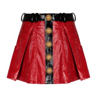 Balmain Jupe pliss&eacute;e en cuir verni - Femme - Jupes - Rouge - Taille: 36 FR