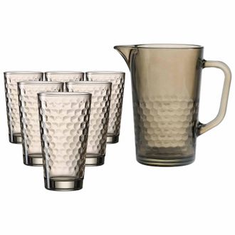 Ritzenhoff & Breker Favo Krug- und Longdrinkglasset 7-teilig, 1,2 L & 350 ml, Getr&auml;nkeset mit formsch&ouml;nem Servierkrug, optische Wabenstruktur, Sp&uuml;lmaschinengeeignet, Glas