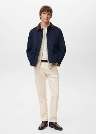 Mango Blouson jean matelass&eacute; col velours c&ocirc;tel&eacute; bleu - Homme - XXL - MANGO MAN
