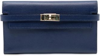 Herm&egrave;s Portemonnaie - Grain dH Leather Kelly Longue Wallet - Gr. unisize - in Blau - f&uuml;r Damen