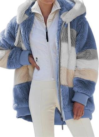 Generic Manteau pour femme en laine dagneau avec d&eacute;tails contrast&eacute;s, veste polaire, veste en peluche ample avec capuche en diff&eacute;rentes couleurs pour lautomne 