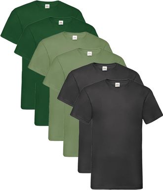 Fruit Of The Loom Herren- V-Neck T-Shirt M L XL XXL 3XL 4XL 5XL Farbsets, 2Flaschengrün 2Olive 2Schwarz (6 Pack) + 1 HL Kauf Notizblock, XXL (6er Pack)
