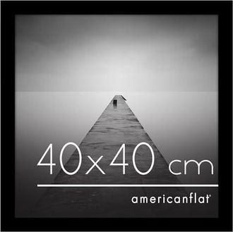 Americanflat 40x40 cm Bilderrahmen aus MDF-Holz mit bruchsicherem Plexi-Scheibe - quadratischer Fotorahmen mit integrierter Aufhängung für die Wand - Schwarz