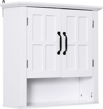 HOMCOM Homcom - Armoire haute murale de salle de bain ou wc placard 2 portes 2 &eacute;tag&egrave;res niche dim. 60L x 20l x 58H cm mdf panneaux particules blanc