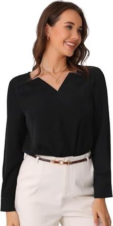 Allegra K Chemises Habill&eacute;es D&eacute;contract&eacute;es Femmes Chemisier Coupe Ample &agrave; Manches Longues Chemisiers de Travail &agrave; Col en V Hauts &Eacute;l&eacute;gants Noir L