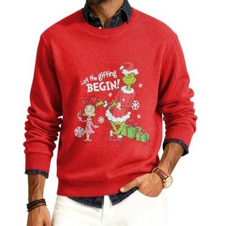Generic Le Grinch Pull De Noel Homme Sweatshirts Costume Sweater Noel Femme col Rond 2025 Christmas Enfant Adulte The Ugly Deguisement zippé Moche Pyjama Drol