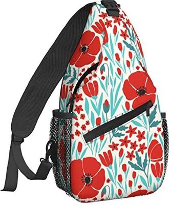 Generic Coquelicots Rouges Sac Poitrine Multifonctionnel Pochette Epaule Antivol Sac Banane Pour Femme Randonn&eacute;e Shopping