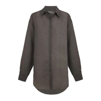 Cortana Dennis- dunkel mauve oversized Leinenshirt - - Blouses & Shirts - Damen - Grau - S