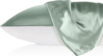 LilySilk 19 Momme Seidenkissenbezug Maulbeerseide Uniseite aus Baumwolle mit Reißverschluss Haar- und Hautpflege Seidenbezug für Kopfkissen 1 Stück(Avocadogrün