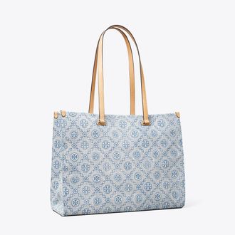 Tory Burch Damen Tote Bag aus Denim mit T-Monogramm