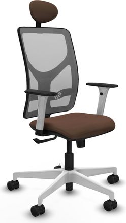 Piqueras y Crespo B&uuml;rostuhl mit wei&szlig;en und schwarzen Armlehnen, h&ouml;henverstellbarer Lendenwirbelst&uuml;tze und festem Kopfteil, ausgestattet mit 3 Positionen, Grau/Dunkelbra