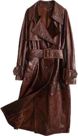 Generic Trench-coat en peau de mouton pour femme - Veste en cuir &agrave; revers crant&eacute; classique &agrave; double boutonnage, 1, XS