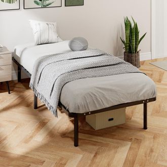 HOMCOM Bettrahmen 90 x 190 cm, Einzelbett mit Lattenrost aus Massivholz und Fu&szlig;teil, 26 cm hoch mit Stauraum darunter, kein Federkern n&ouml;tig, einfache Montage