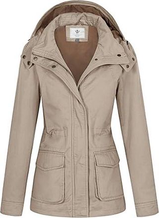 WenVen Veste Femme mi Saison Parka Grande Taille avec Capuche Amovible Veste Militaire Coupe Ajustée Veste Classique Automne Hiver Manteau Trench Coat Mantea