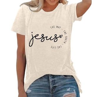 Generic T-shirt imprim&eacute; pour femme - T-shirt ample &agrave; col rond, beige, XXL