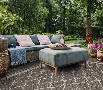 Safavieh Zeitgen&ouml;ssische Teppich f&uuml;r Wohnzimmer, Esszimmer, Schlafzimmer - Courtyard Collection, Kurzer Flor, Schwarz und Beige, 244 X 335 cm