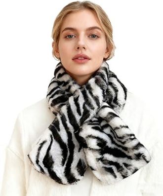 Lina & Lily &Eacute;charpe en fausse fourrure &agrave; enfiler pour femme, col dhiver, cache-cou rectangulaire et duveteux, taille unique