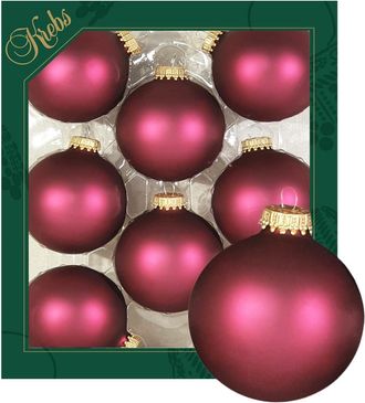 Krebs Glas Lauscha Weihnachtsdekoration/Christbaumschmuck aus Glas - Unifarbende Kugeln Granatroter Samt - Menge: 8 St&uuml;ck - Farbe: Granatapfelfarbig matt - Gr&ouml;&szlig;e: ca. 7 
