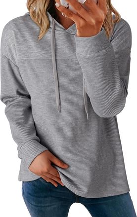 Dokotoo Kapuzenpullover Damen Hoodie Langarm Waffel Pullover mit Taschen Kordelzug Sweatshirt Strukturierter Stoff Oberteil Einfarbig Langarmshirt L&auml;ssig Ober