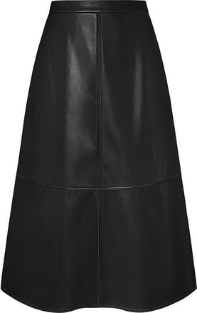 Kate Kasin Damen Lederrock High Waist Faux Leder Rock PU Midi R&ouml;cke A-Linie Winterrock Verdicktem Warm Elegant Schwarz XL