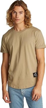 Calvin Klein T-Shirt Manches Courtes Homme Badge Turn Up Sleeve Col Ras-du-Cou, Beige (Tree House), L