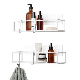 Umbra Cubiko Duschregal, Schweberegale aus Metall mit selbstklebenden Montageleisten, 2er-Set, Weiss