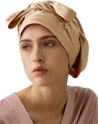LilySilk Bonnet de sommeil 100 % pure soie de m&ucirc;rier pour femme - Bonnet en soie naturelle pour dormir et prendre soin des cheveux - Avec longue bande &eacute;lastiqu