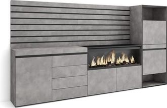 Skraut Home | Sideboard, Kommode | Aufbewahrungsschrank | 274x145x35 cm | F&uuml;r Schlafzimmer, Zimmer | Elektrokamin XXL | Kommode mit Schubladen | Schuhschrank | Mo