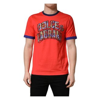 Dolce & Gabbana Homme, Tops, Orange, Taille: M T-shirt en jersey de coton avec imprim&eacute; Dgvib3 et logo