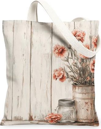 Generic Sac fourre-tout en toile avec oeillets de printemps pour faire du shopping, 33 x 38,1 cm, motif floral rustique, sac d&eacute;picerie r&eacute;utilisable, sac d&eacute;pic