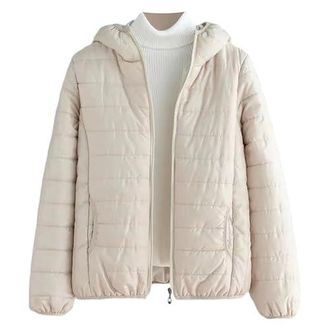 Generic Doudoune l&eacute;g&egrave;re &agrave; capuche pour femme, manteau dhiver matelass&eacute; et rembourr&eacute;, fermeture &eacute;clair int&eacute;grale, chaude, avec poches, beige, taille XL