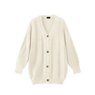 Generic Cardigan tricot&eacute; tendance &agrave; col en V profond pour femme - Manches longues - D&eacute;contract&eacute;, Blanc, XS