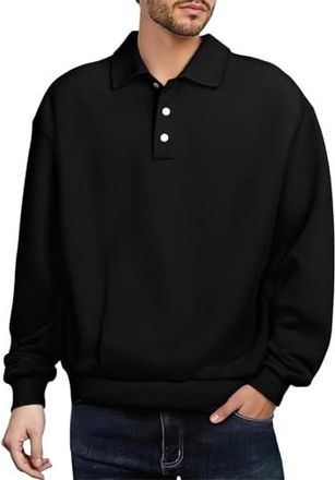 Generic Sweat-shirt uni l&eacute;ger pour homme, chemise ample d&eacute;contract&eacute;e &agrave; manches longues avec revers boutonn&eacute;, v&ecirc;tements pour entra&icirc;nement int&eacute;rieur et ext&eacute;rieu