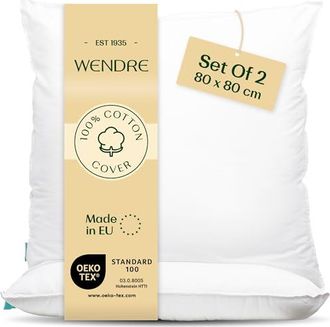 Wendre Oreiller Respirant Sleep Lot de 2 80x80 cm - Doux, 100% Coton Housse en Percale, Lavable - Oreiller Luxueux et Confortable pour Le Lit - Durable, Anal