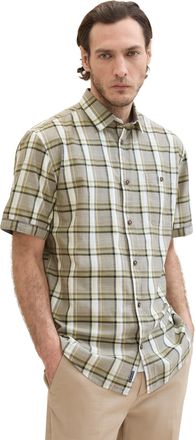 Tom Tailor Herren Regular Fit Hemd mit Karomuster & Brusttasche, olive multicolor check, S