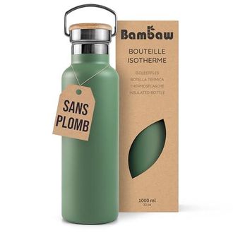 Bambaw Thermos Isotherme 1l, Gourde Sport Verte, Gourde Inox 1l, Gourde Sans BPA, Gourde R&eacute;utilisable - Vert Sauge