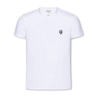 Dolce & Gabbana Emblem und Lorbeer Logo Patch T-Shirt - - Tops - Herren - Wei&szlig; - XL