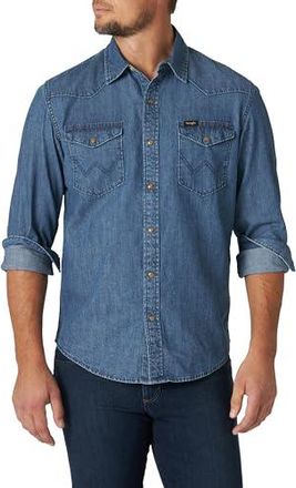 Wrangler Iconic Regular Fit Snap Shirt Chemise à Bouton Bas, Denim teinté Moyen, XL Homme