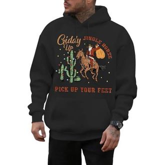 Generic Sweat &agrave; capuche de No&euml;l pour homme | Cowboy Santa Oversize - Sweat &agrave; capuche &agrave; manches longues pour lautomne | pour v&ecirc;tements de rue, Noir, 3XL