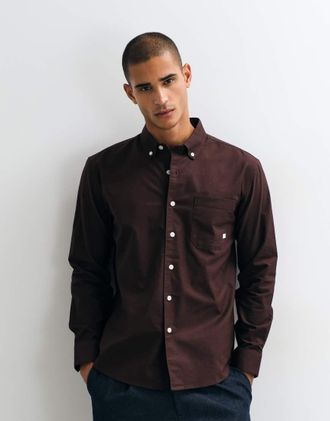 Farah Brewer chemise &agrave; manches longues avec logo en marron fonc&eacute;