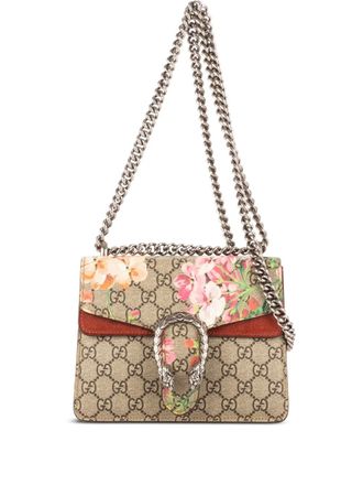 Gucci Schultertasche aus GG Canvas mit Blumen - Nude
