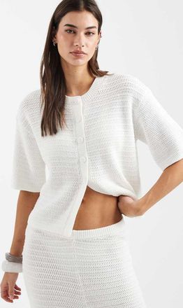 4th & Reckless Kurzes Strandhemd aus H&auml;kelstrick mit hohem Baumwollanteil in Wei&szlig; mit Knopfleiste, Kombiteil