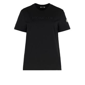 Moncler Embroidered Tonal Logo Cotton T-Shirt - - Tops - Damen - Schwarzk - XS