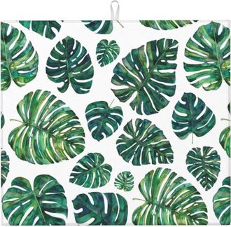 Generic Abtropfmatte Aquarell Monstera Blätter Muster Geschirrunterlage Sanft Mit Aufhängeöse Spülbeckenmatte Für Geschirr, Für Küchenutensilienhalter, Küche,